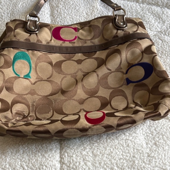 Coach | Bags | Coach Brown Signature Shoulder Bag With Multicolor ...